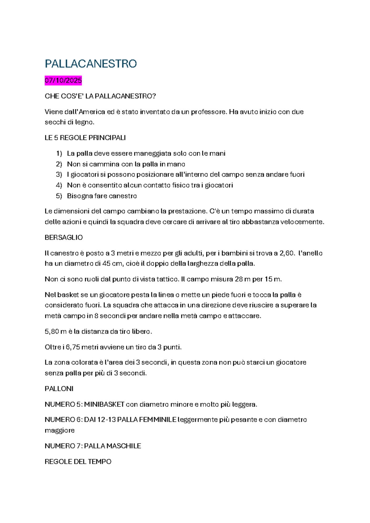 PALLACANESTRO: Regole e Fondamenti del Gioco - Studocu