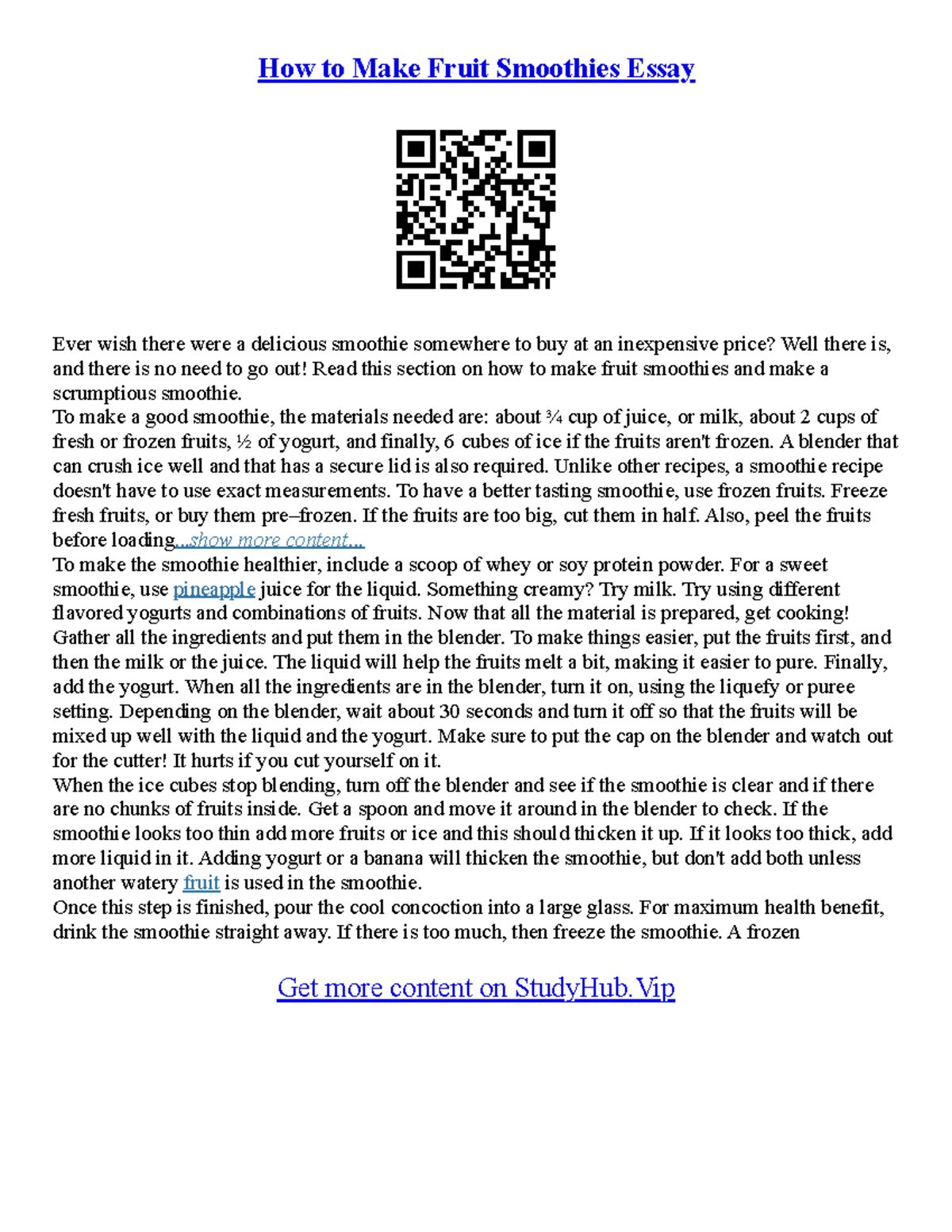 Expository Essay Outline & Smoothie Recipe Guide - Studocu