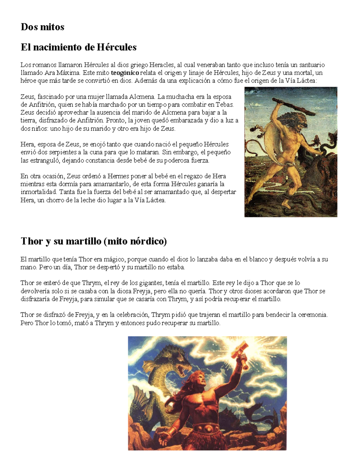 2 Mitos: El Origen de Hércules y el Martillo de Thor - Studocu