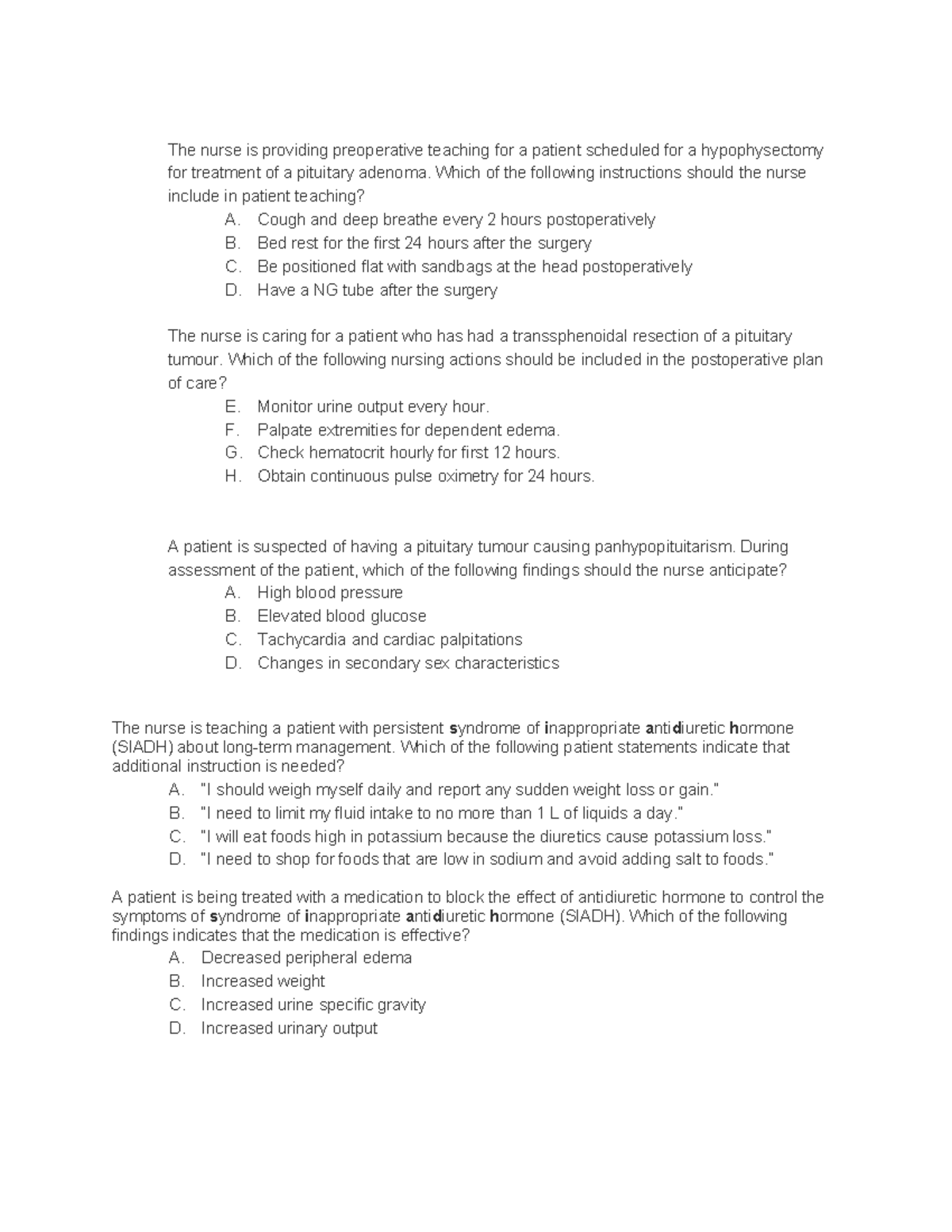 Practice Test #2: Nursing Care for Endocrine and Respiratory Disorders ...