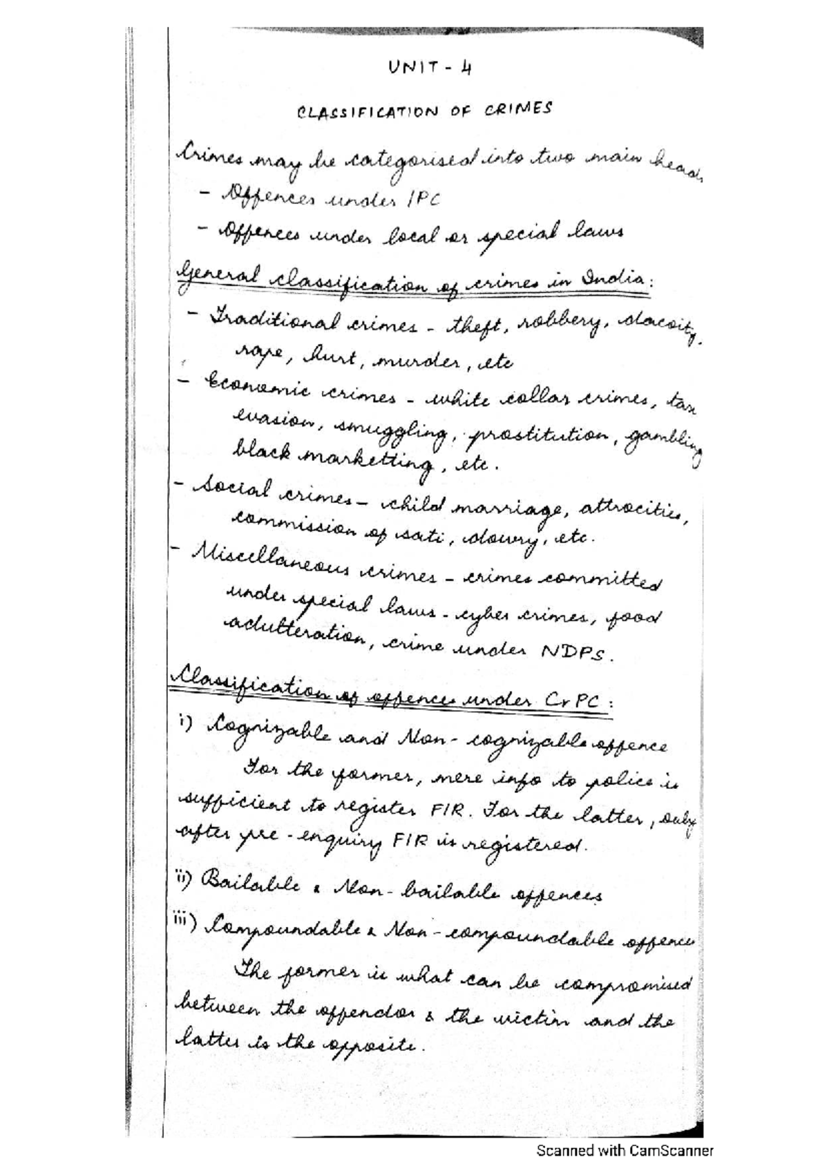 PCL Unit 4 - Classification of Crimes in India - Studocu
