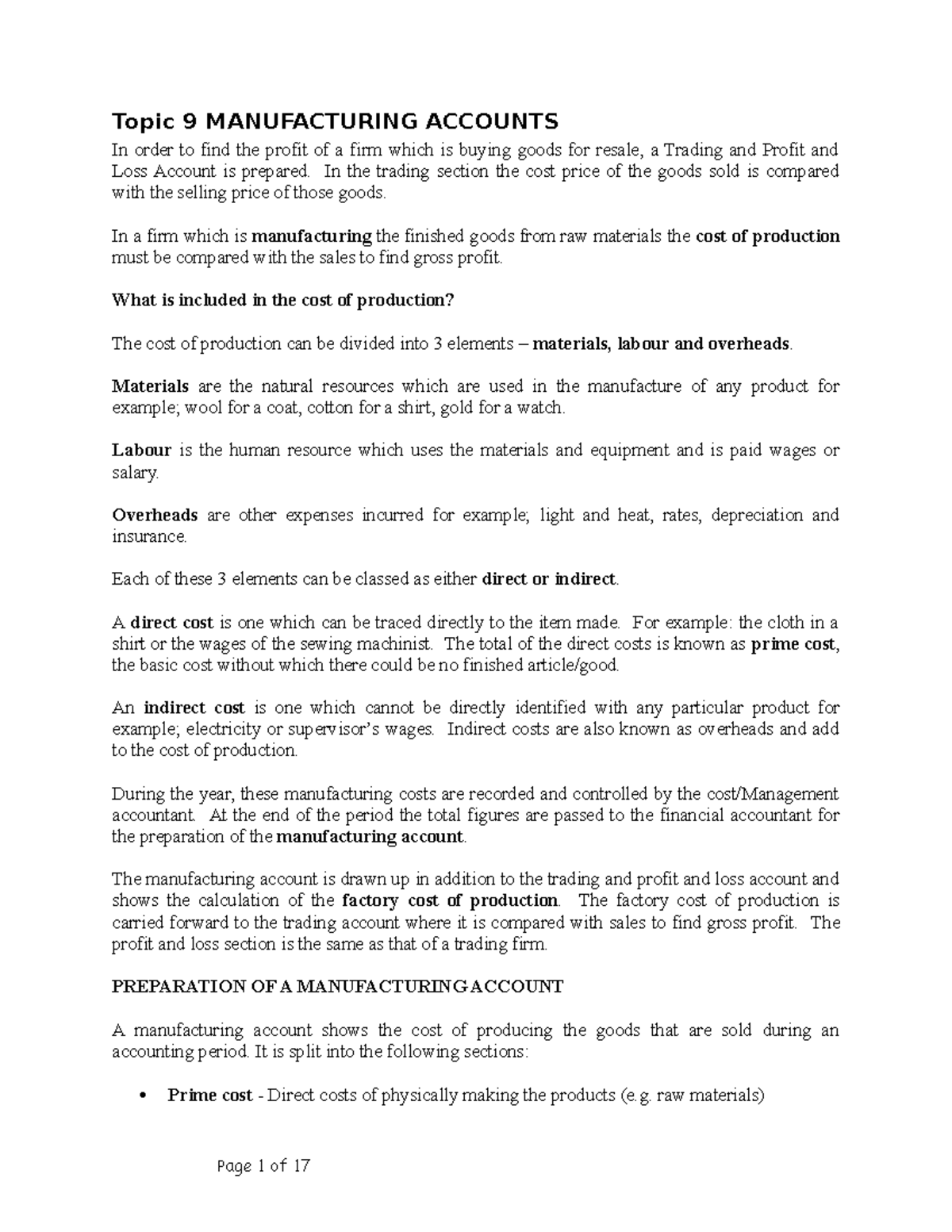 Manufacturing Accounts and Examples - A Detailed Overview - Studocu