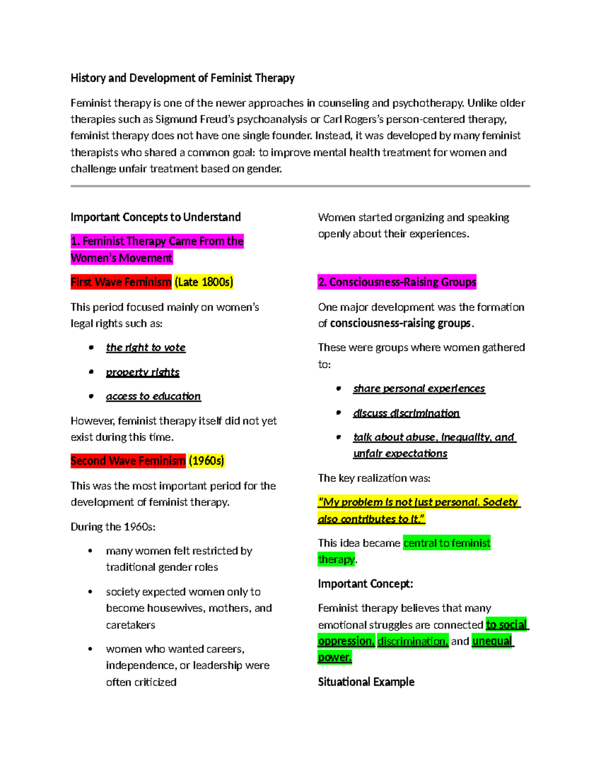Counseling (Feminist Therapy): History, Concepts, and Practices - Studocu