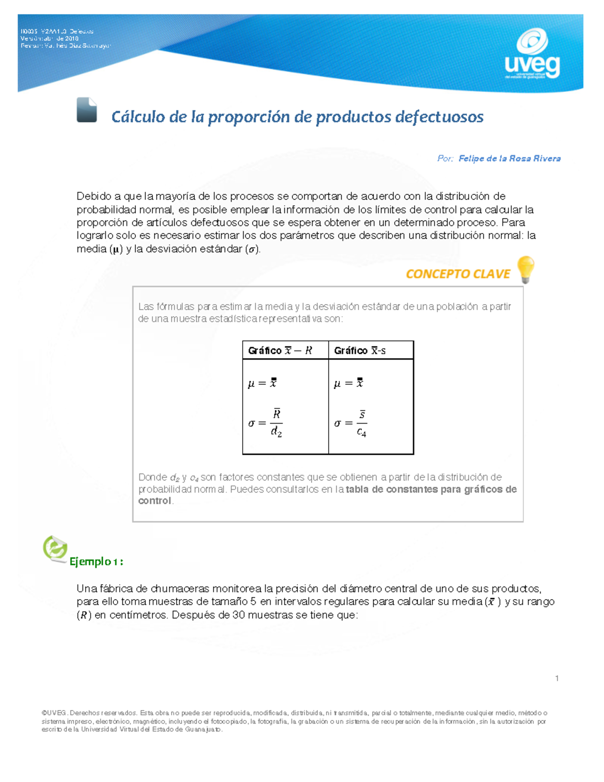 AA Cálculo de proporción defectuosos - Versión: abril de 2018 Revisor ...