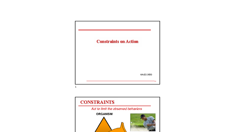 KINES 3550 Unit 2: Constraints on Action & Skill Acquisition in Motor ...