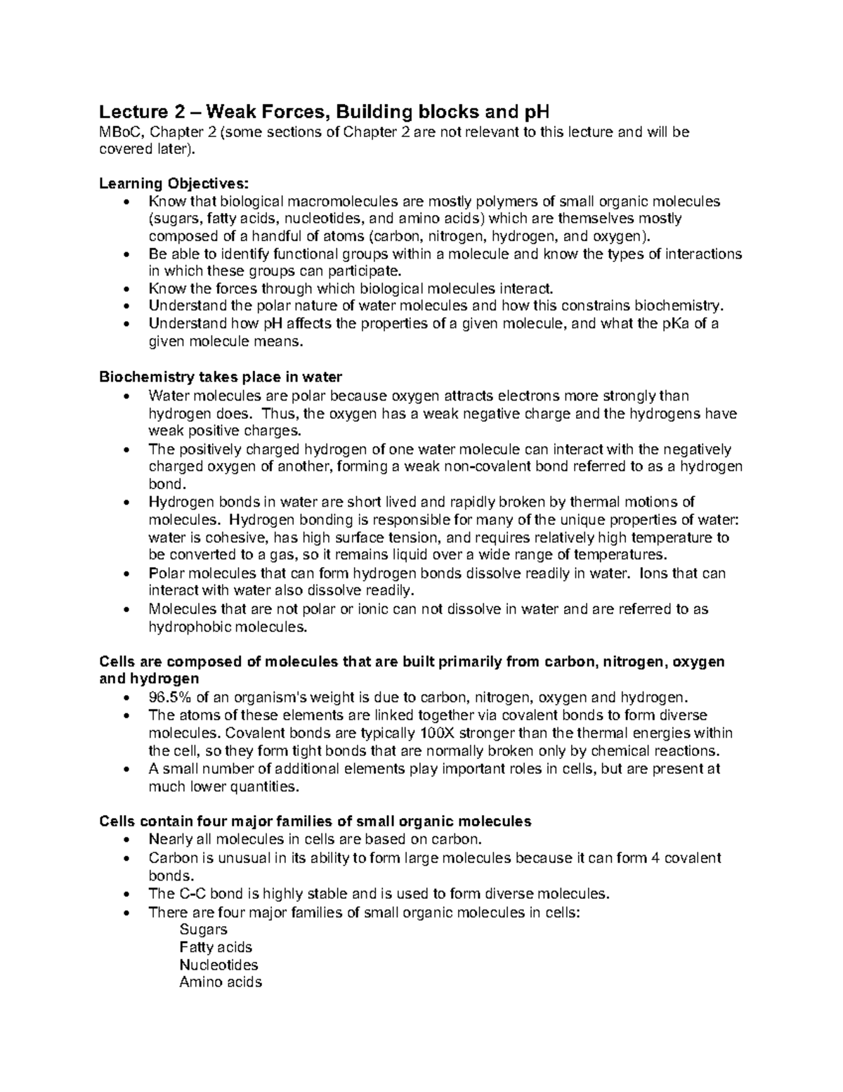 Final Exam Study Guide for CS101: Biochemistry Overview & pH Concepts ...