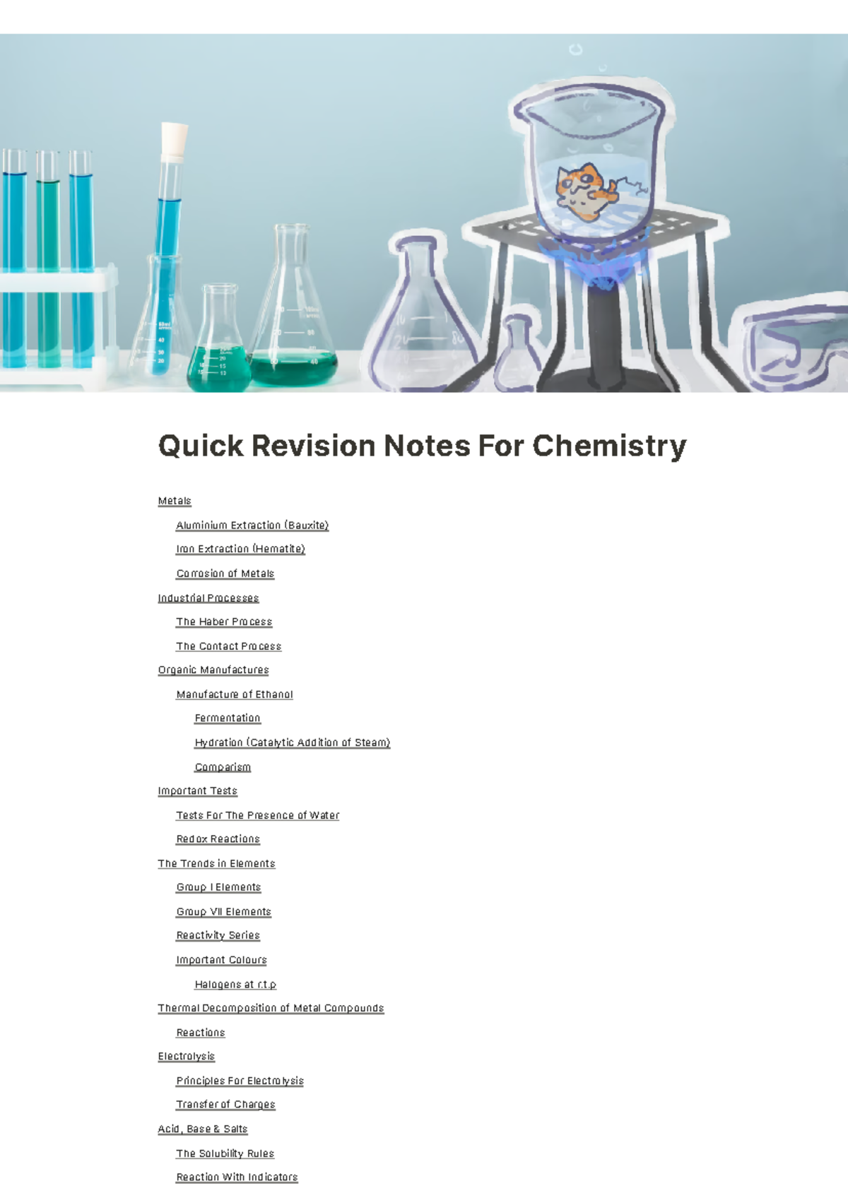 Chemistry Quick Revision Notes: Metals, Reactions & Extraction ...