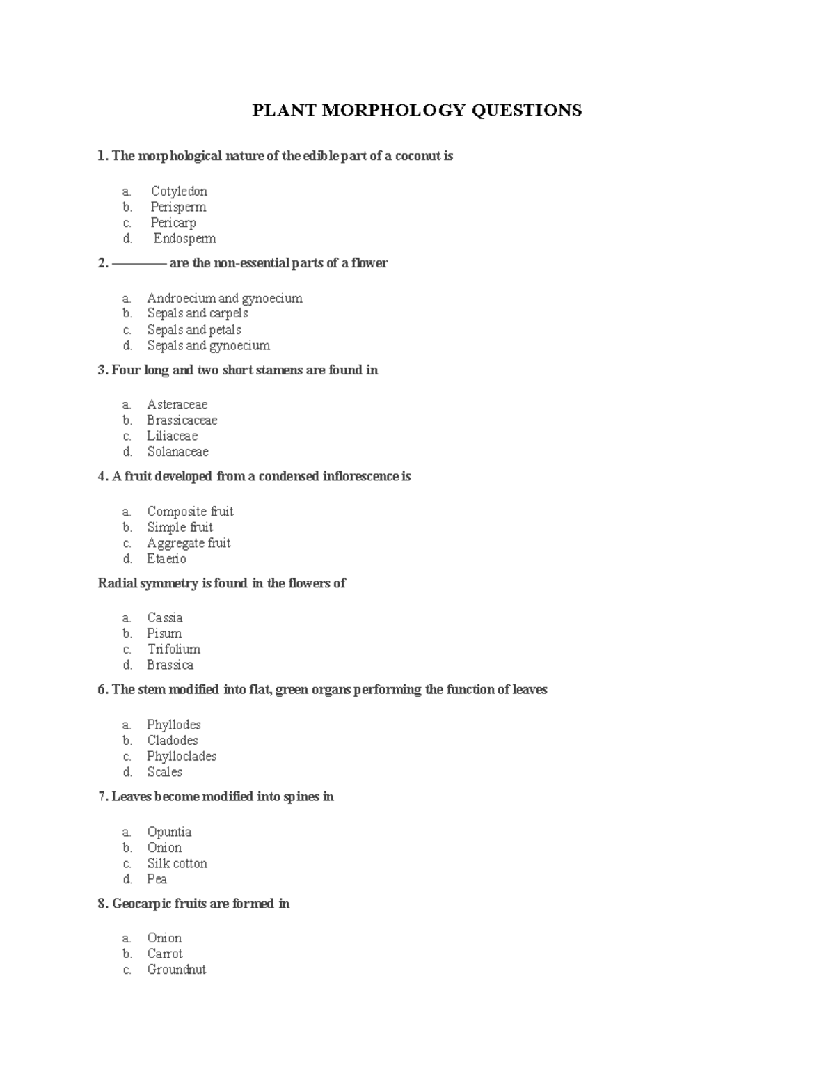 PLANT MORPHOLOGY, ANATOMY & TRANSPORT Qs (Final Exam) - Studocu