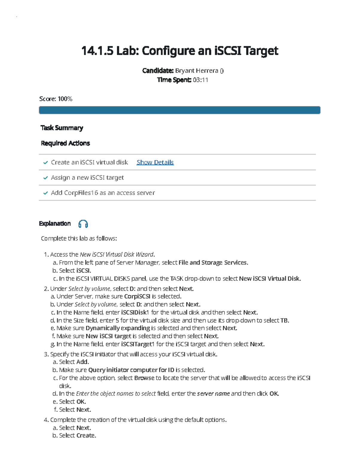 14.1.5 - Lab Guide for Configuring an iSCSI Target - Studocu