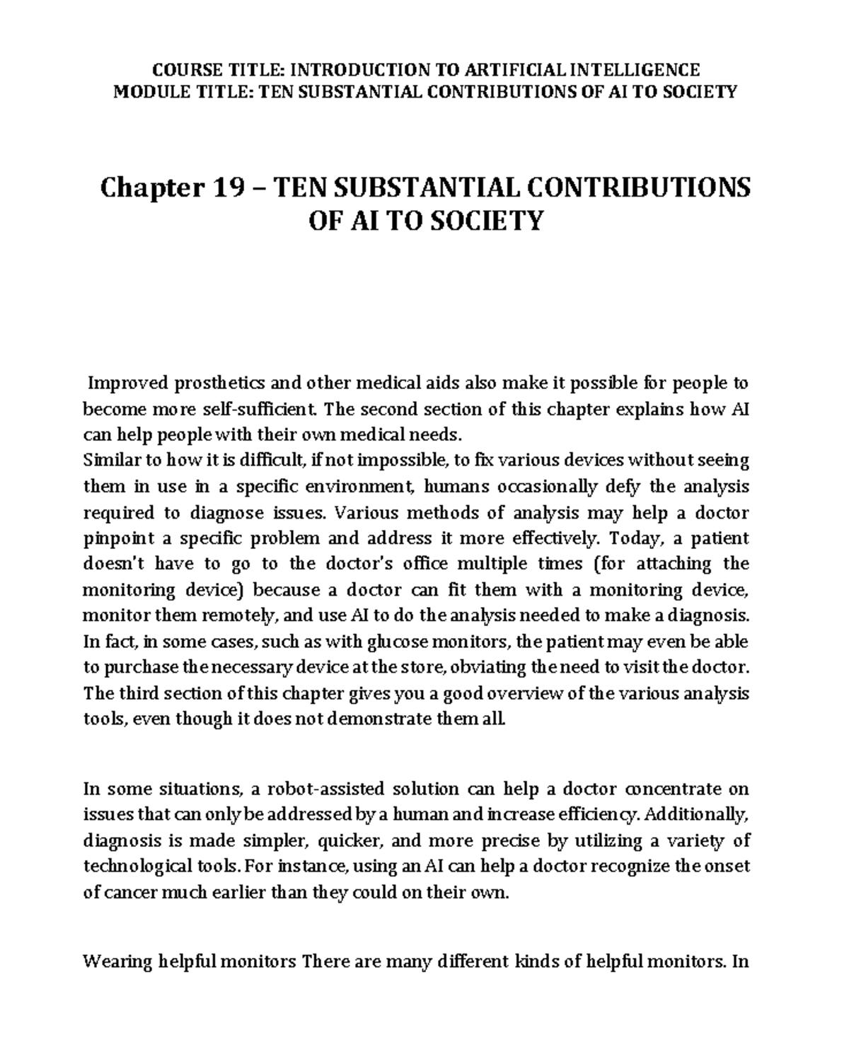 AI Contributions to Society: Chapter 19 Insights (CS101) - Studocu