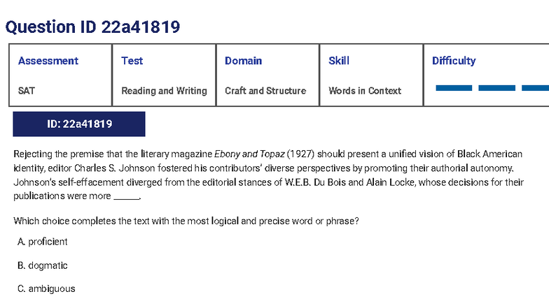 SAT Craft and Structure Assessment Test: Hard Questions and Answers ...