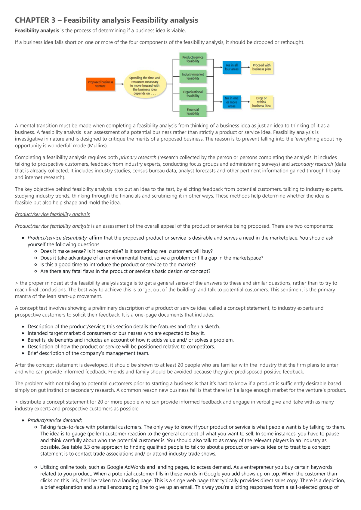 CHAPTER 3 – Summary of Feasibility Analysis: Key Components ...