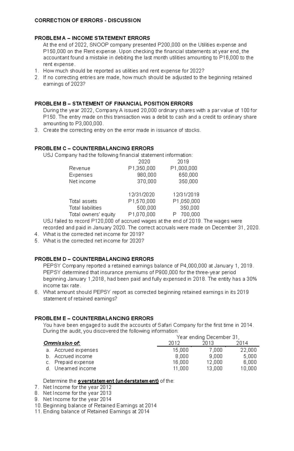 Correction of Errors Discussion: Financial Statement Adjustments - Studocu
