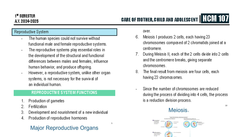 NCM 107 LEC - Care of Mother, Child, and Adolescent: Reproductive ...