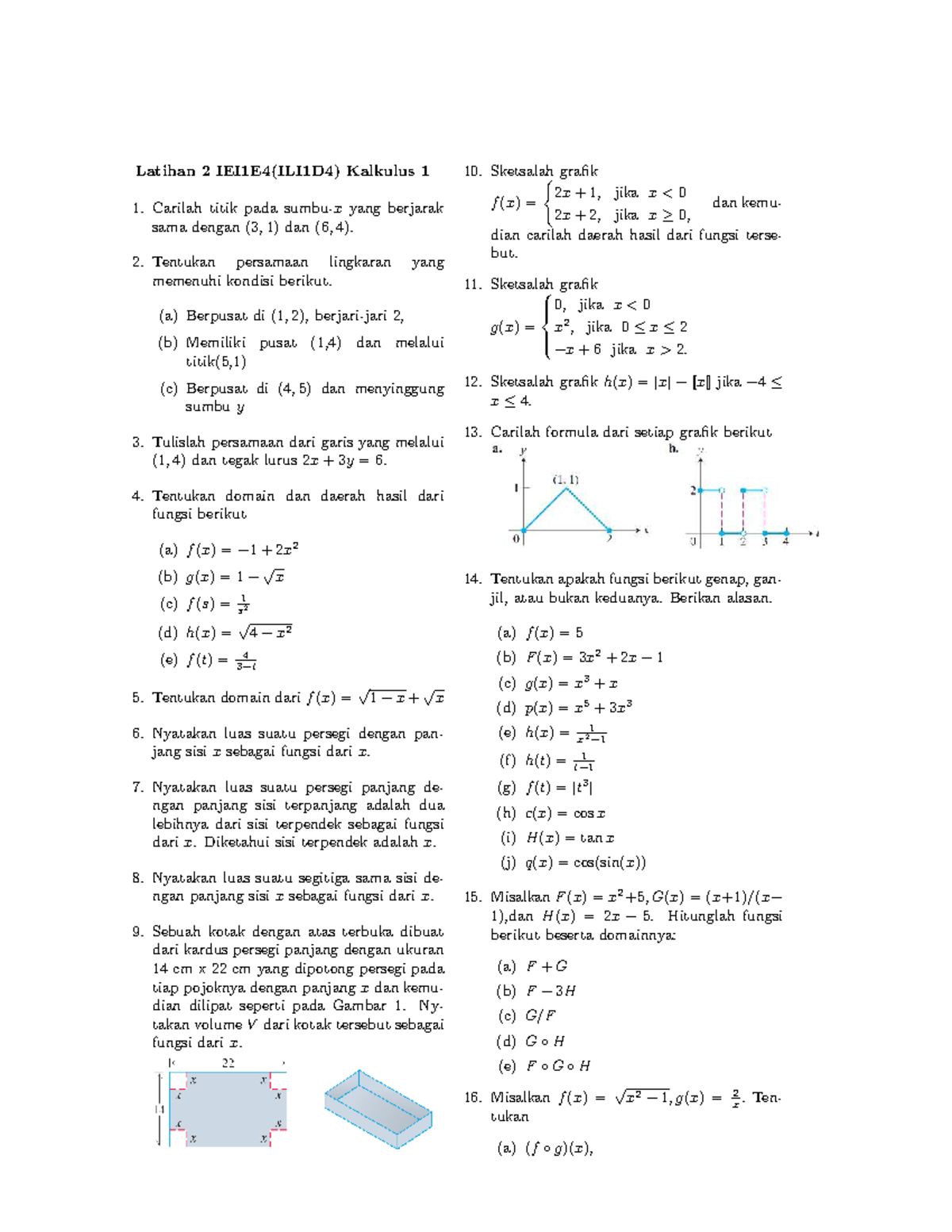 Latihan 2 IEI1E4(ILI1D4) Kalkulus 1: Soal dan Penyelesaian - Studocu
