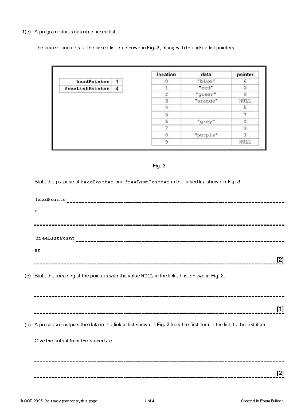 Linked List Practice Questions - OCR 2025 Exam Guide - Studocu