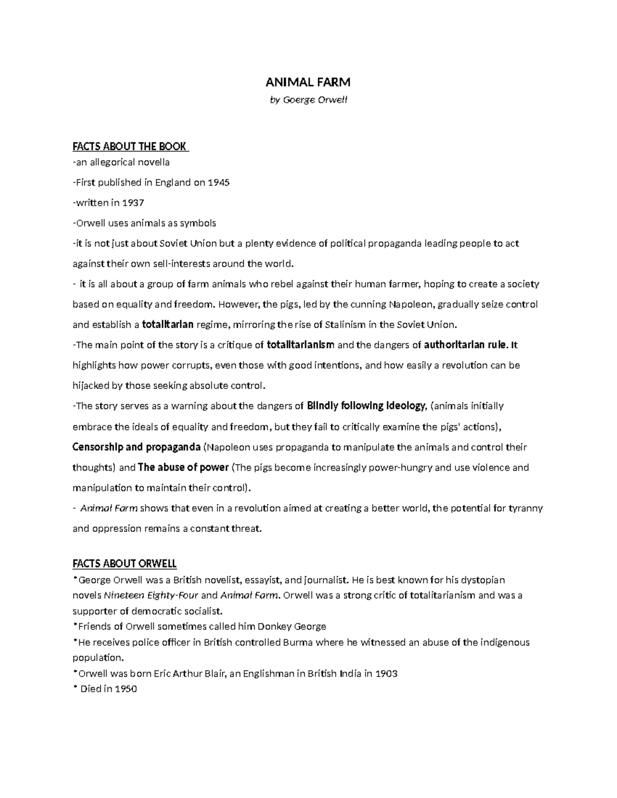 Animal Farm (ENG 101) Chapter 9 Summary: Betrayal and Propaganda - Studocu