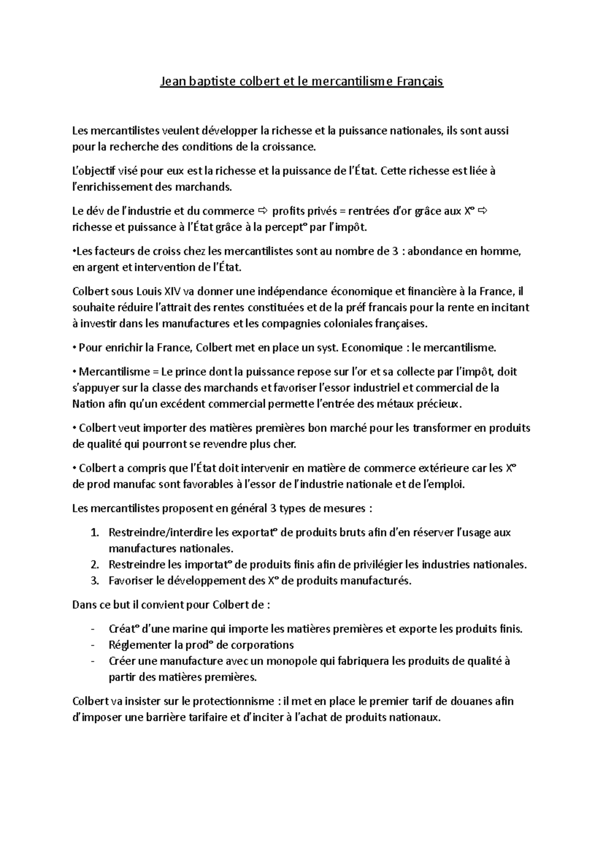 2. Jean Baptiste Colbert et le Mercantilisme Français : Analyse ...