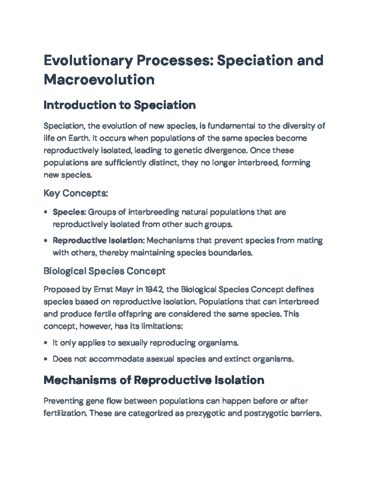Evolutionary Processes: Speciation and Macroevolution Overview ...