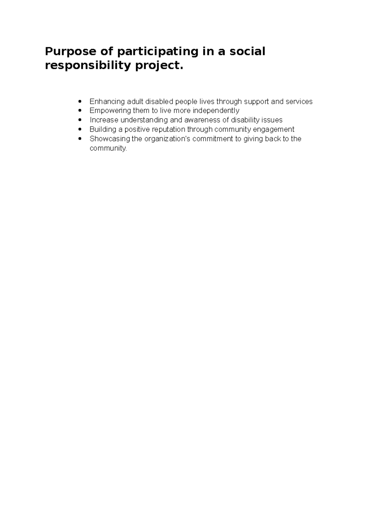Purpose of participating in a social responsibility project - BMM1X10 ...