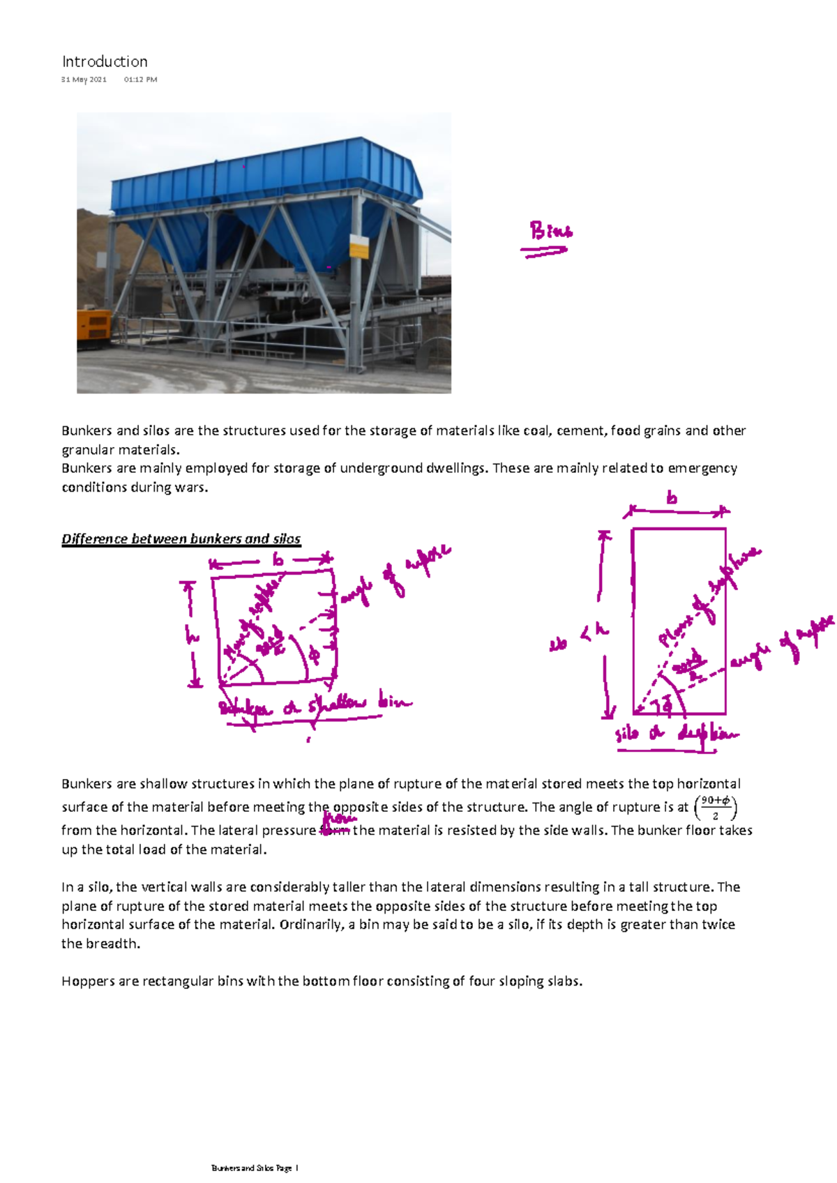Bunkers and Silos - Design and Analysis Notes (Course Code: B&S101 ...
