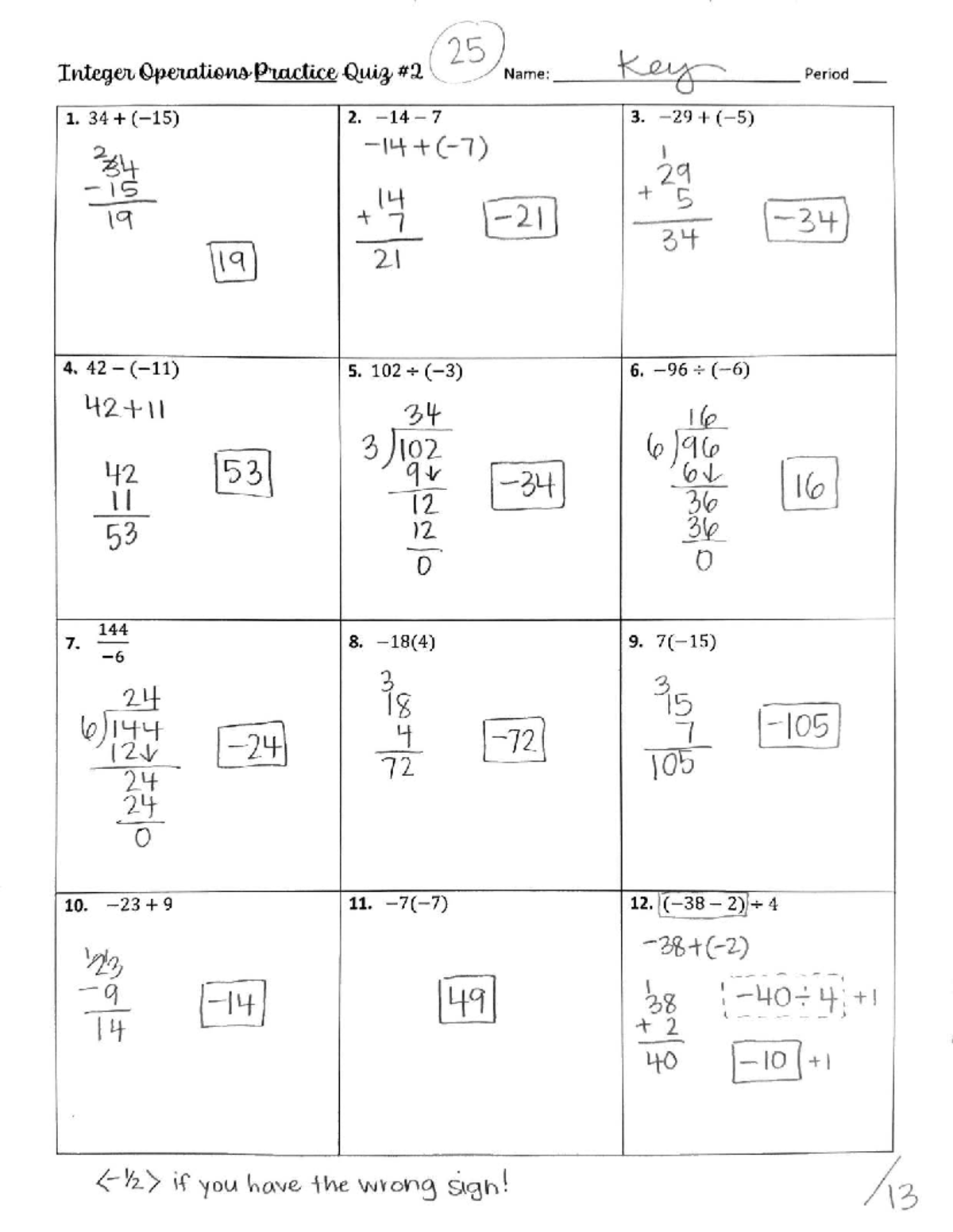 M7 Integer Operations Practice Quiz #2 Answer Key - Studocu