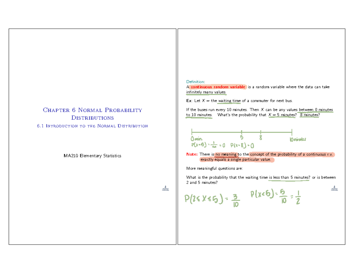 MATH 210 - Chapter 6: Normal Probability Distributions Overview - Studocu