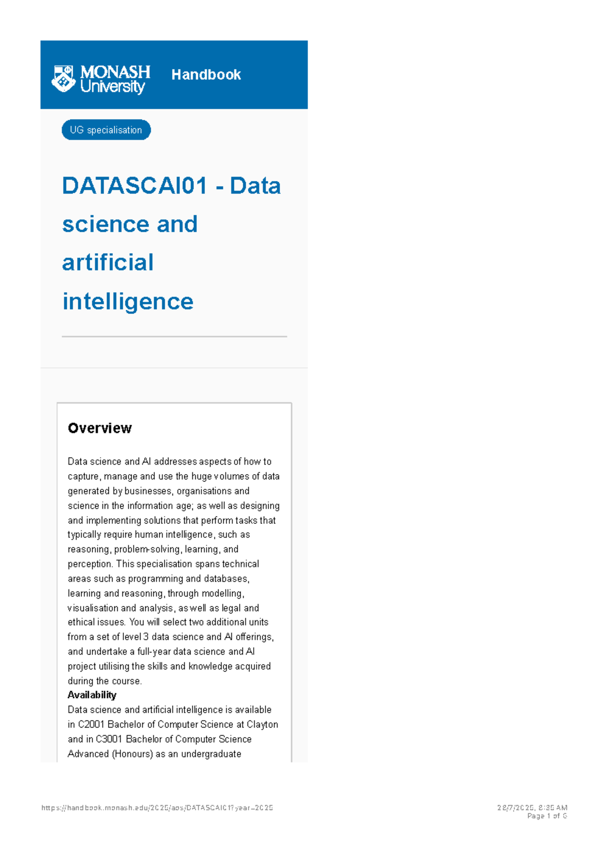 UG Specialisation DATASCAI01: Data Science & AI Overview - Studocu