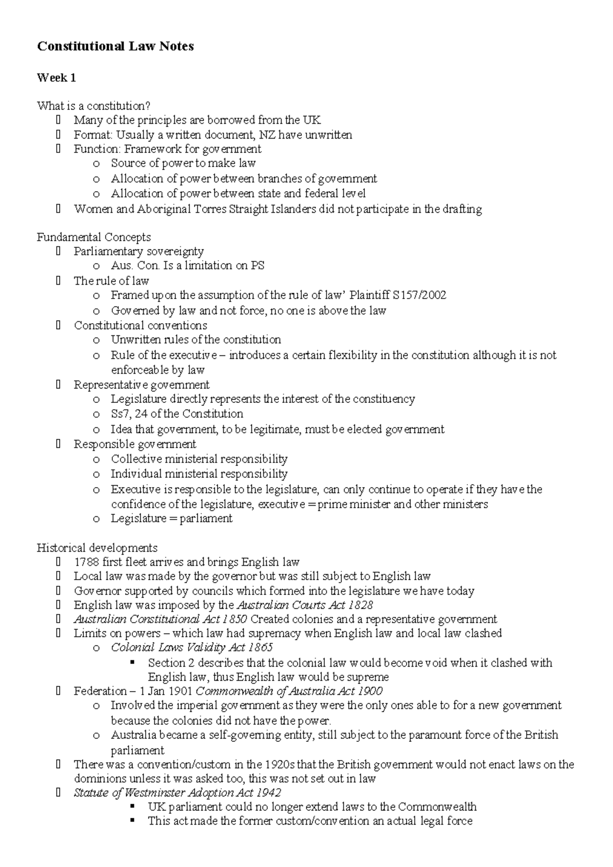 Constitutional Law Notes (Week 1-9): Key Concepts and Historical ...