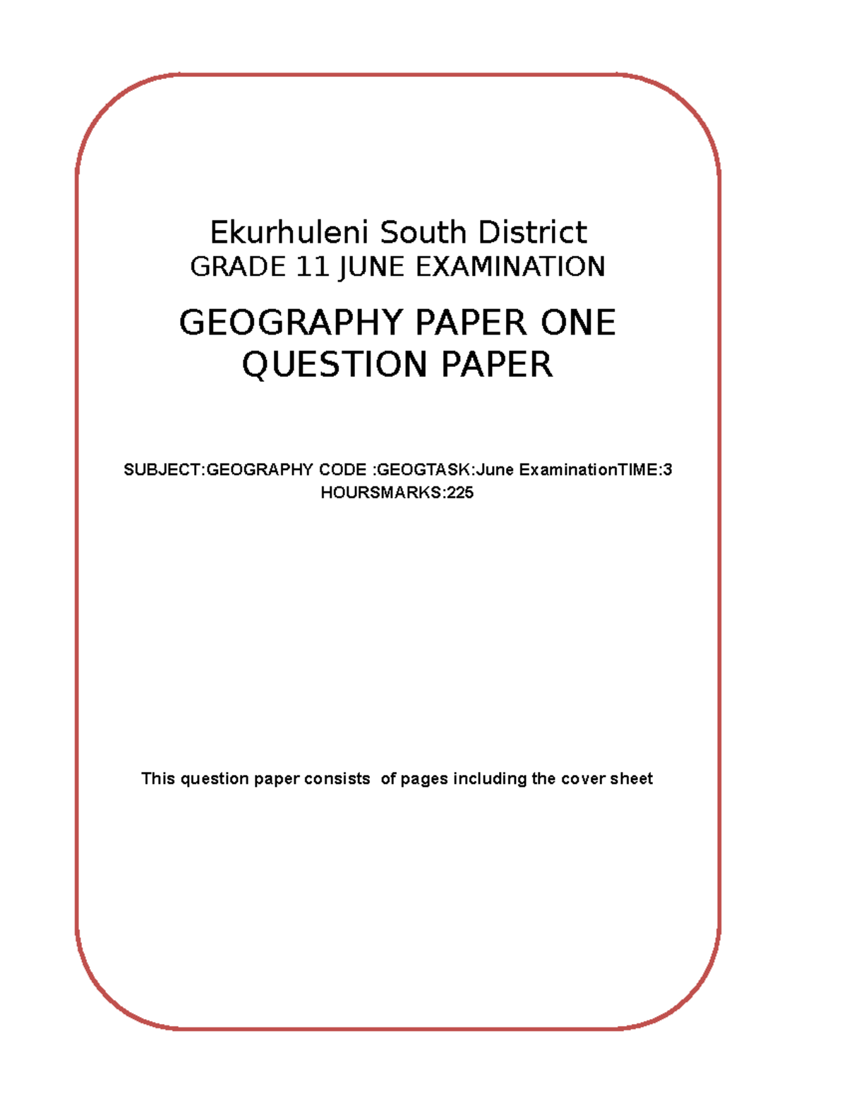Grade 11 Geography June Exam Paper (GEOG) - English Version - Studocu
