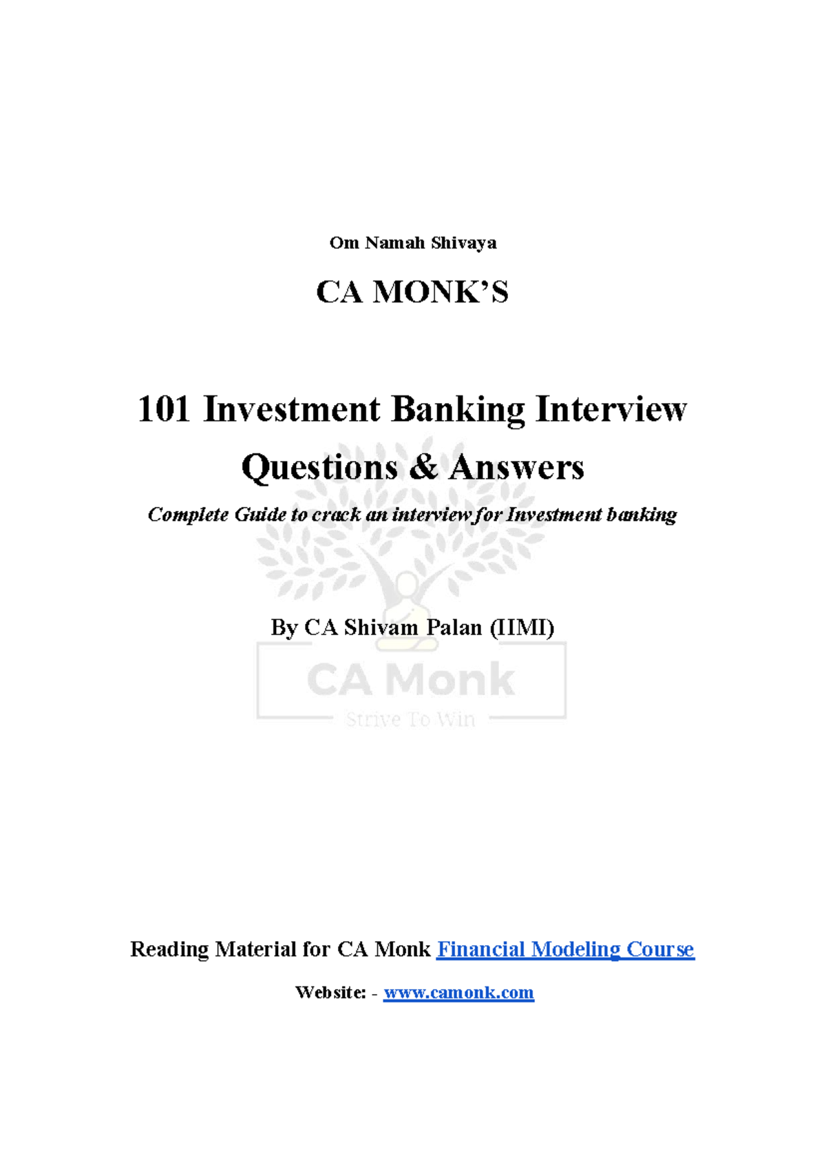 Investment Banking Interview Q&A Guide for CA Monk Course - Studocu