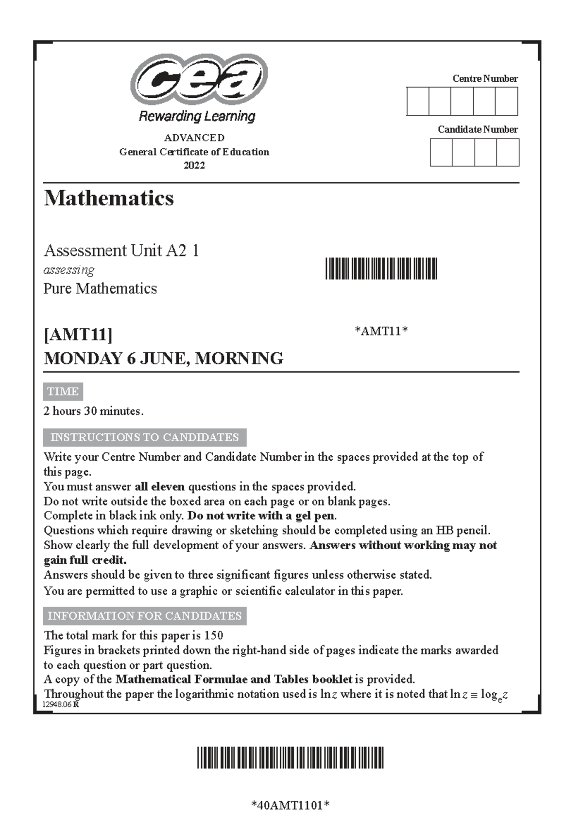 GCE-Mathematics 502 - A2 1 Pure Mathematics Exam Paper Summer 2022 ...