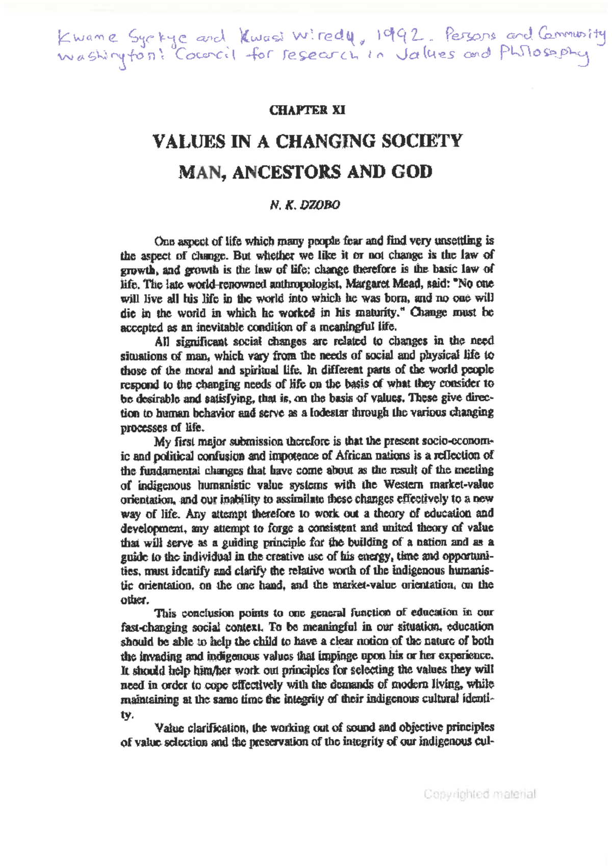 Noah Dzobo Vitality approach to ethics - BSs - Studocu