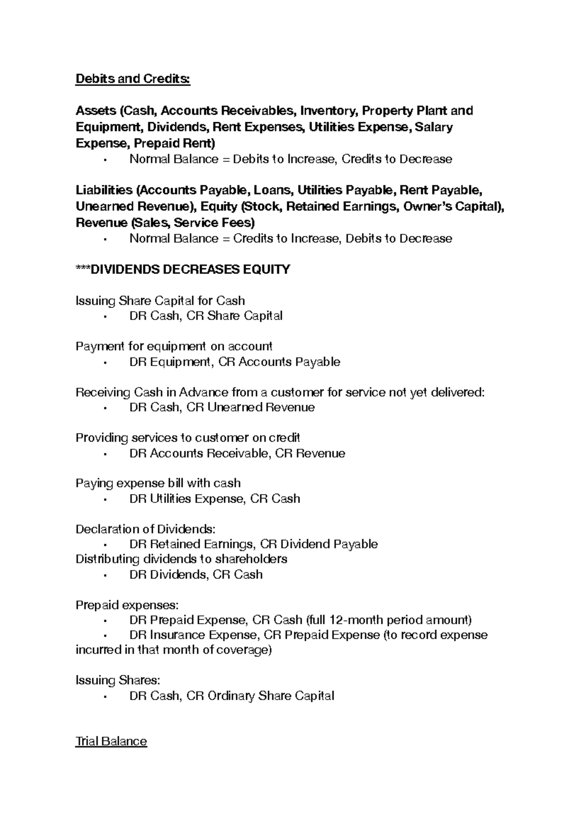 Accounting Notes: Debits, Credits, and Financial Statements - Studocu