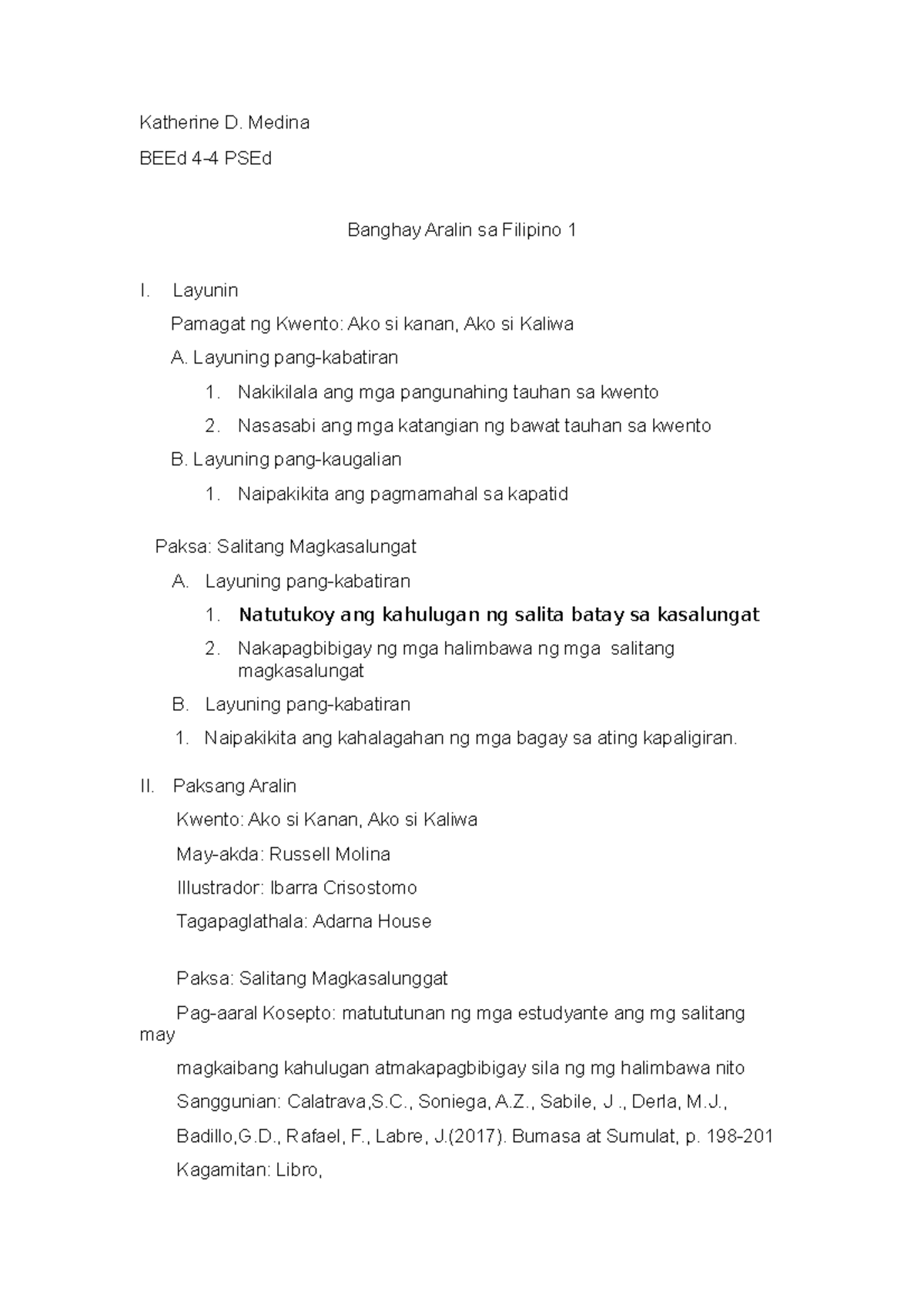 Detailed Lesson Plan for Kindergarten: Filipino 1 (BEEd 4-4 PSEd) - Studocu