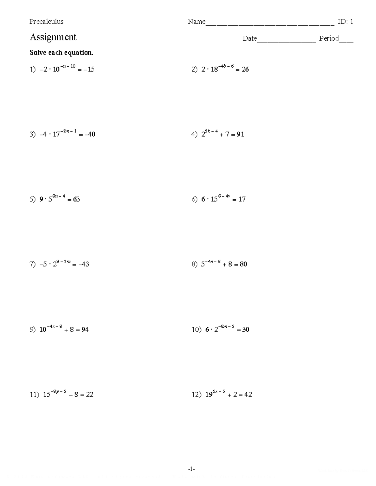 Precalculus Assignment: Equation Solving and Graphing - Studocu