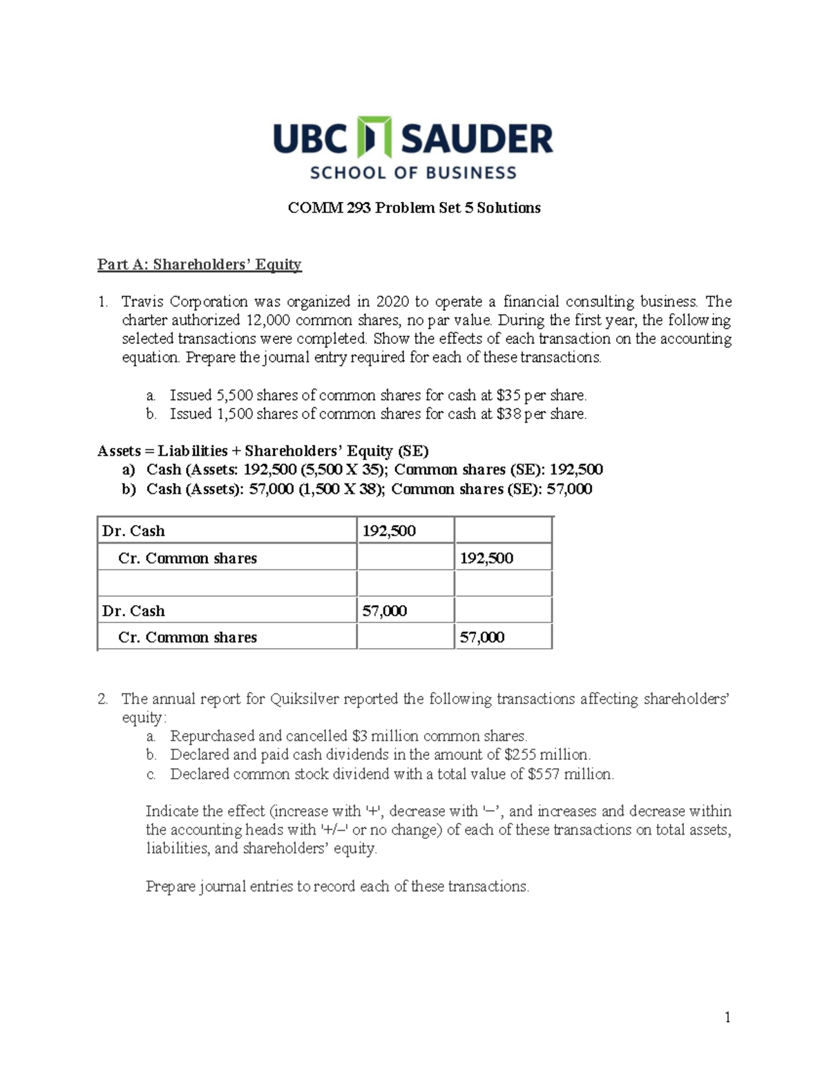 COMM 293 Problem Set 5 Solutions: Equity & Bonds Analysis - Studocu