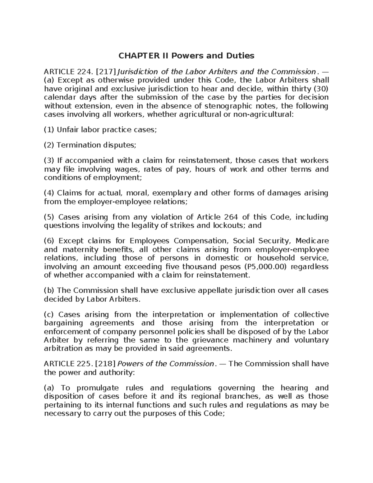 Labor Relations Code: Jurisdiction & Powers of Labor Arbiters (e Codal ...