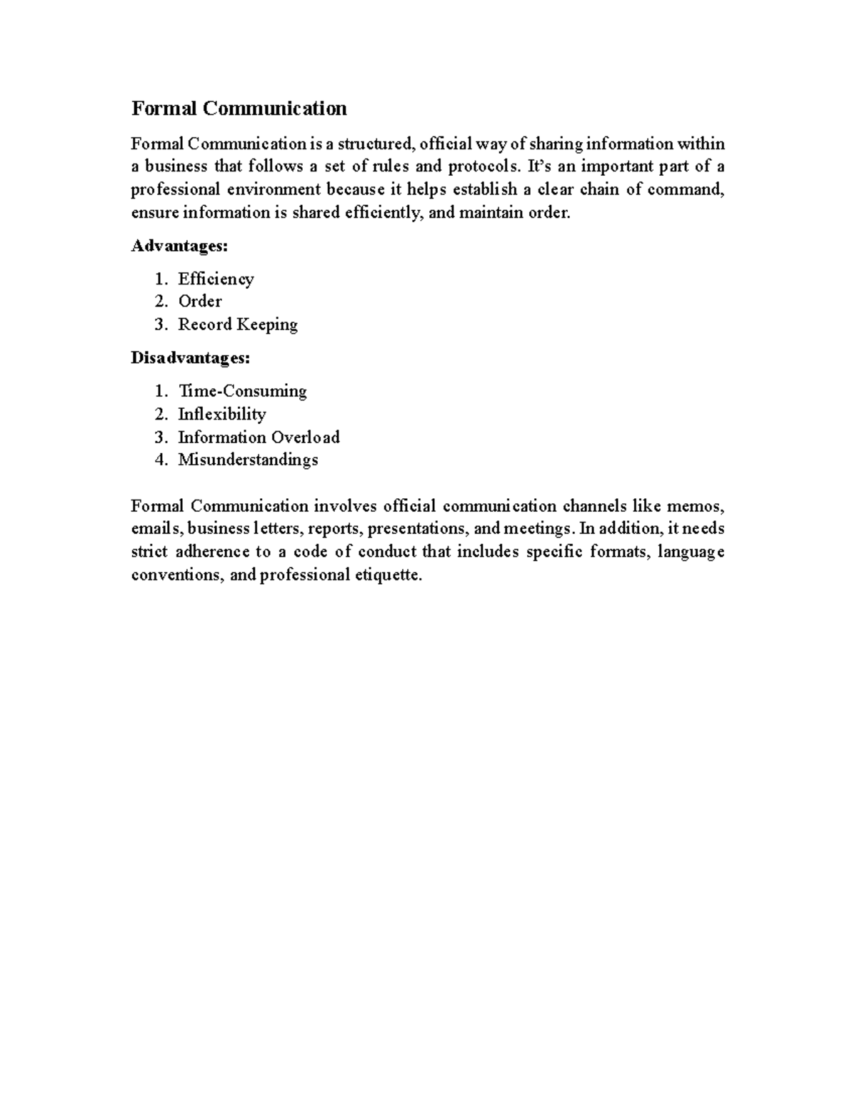 Formal Communication - Formal Communication Formal Communication is a ...