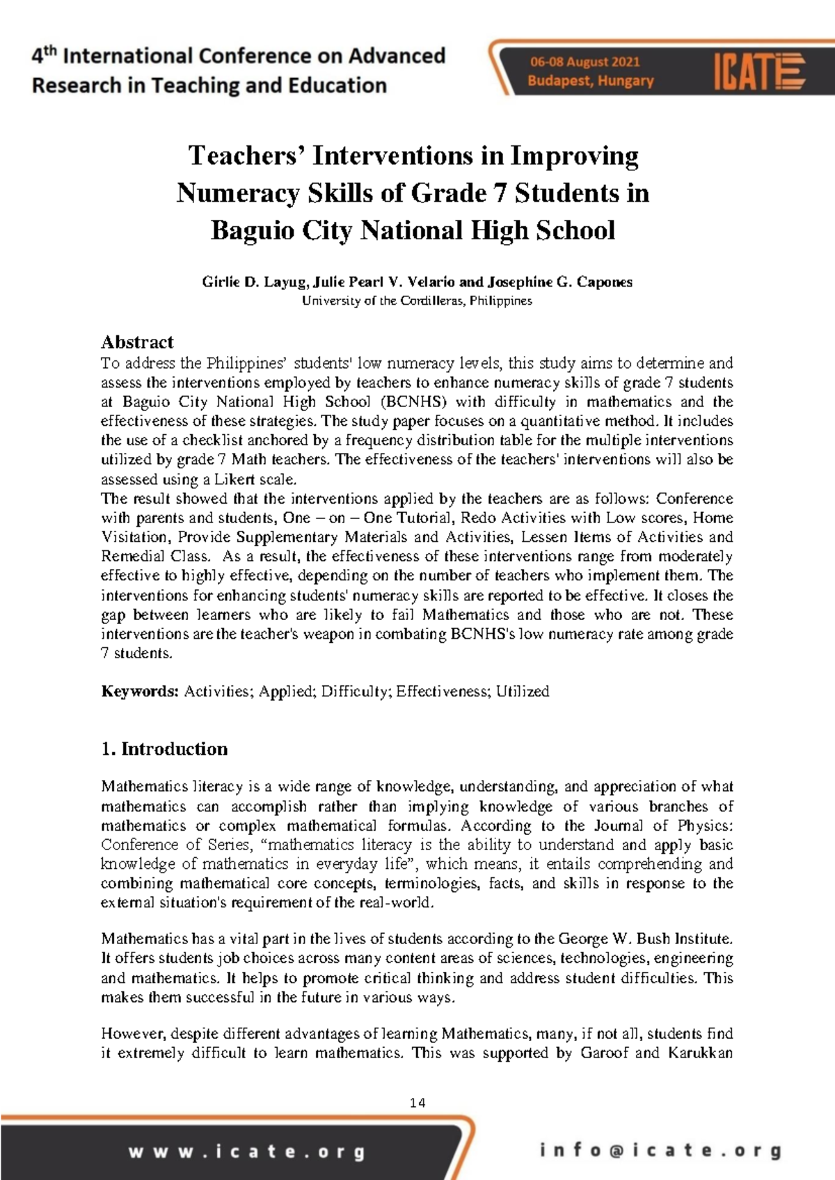 Improving Numeracy Skills: Teacher Interventions in G7 at BCNHS (22 ...