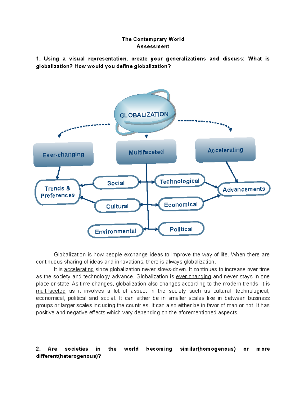 The Contemporary World Chapter 1: Globalization Assessment Insights - Studocu