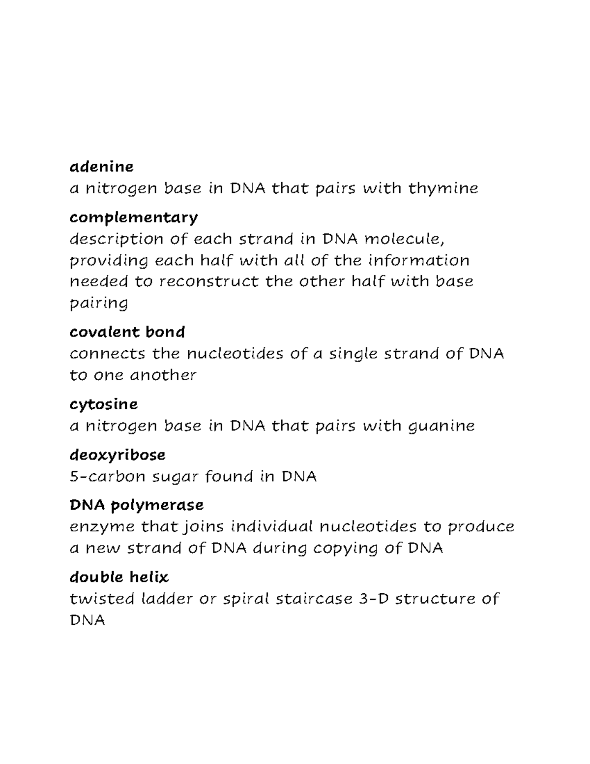 DNA Structure and Replication: Key Concepts & Definitions - Studocu