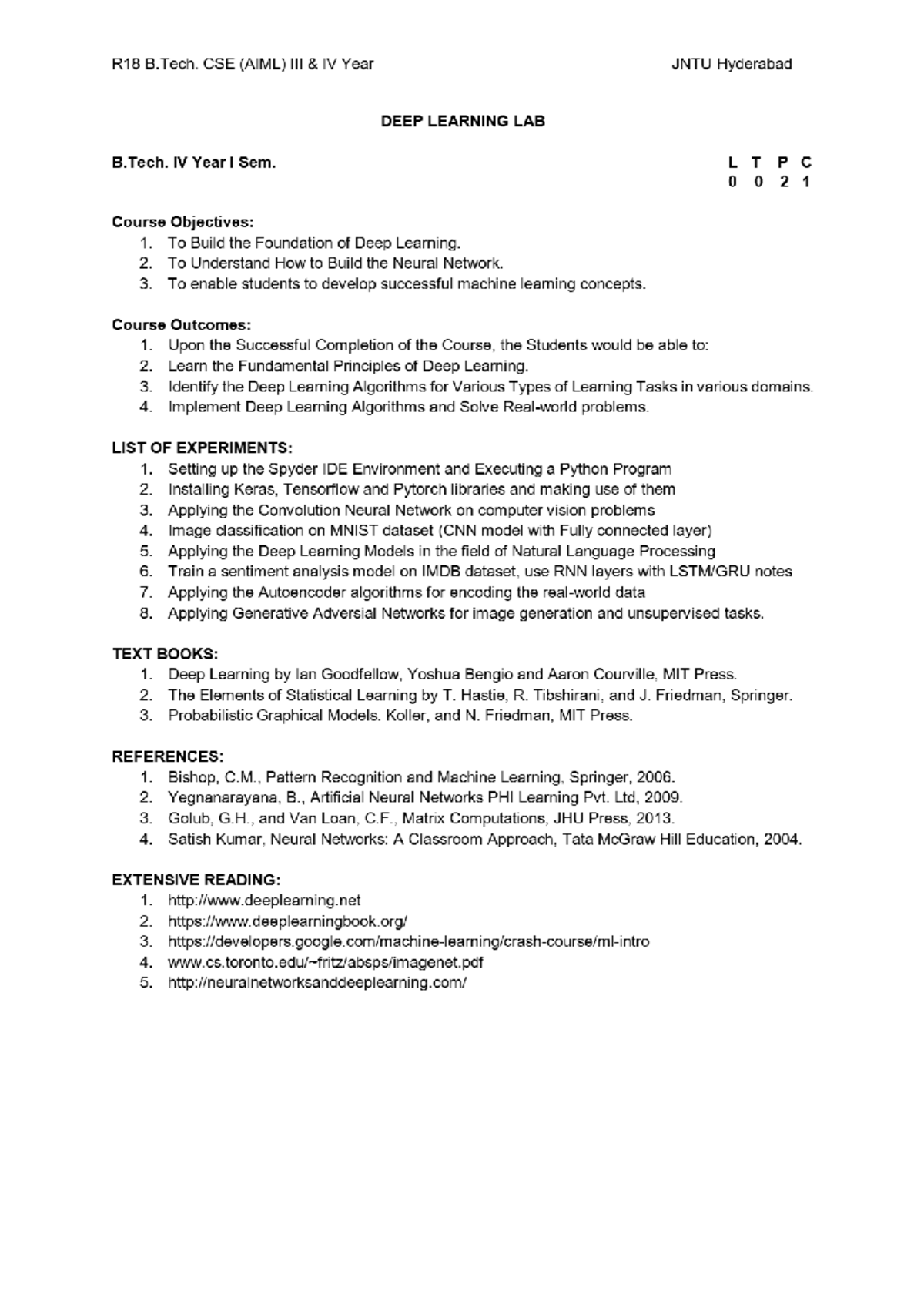 R18 B. Tech. CSE (AIML) IV Year JNTU Hyderabad Deep Learning Lab Notes ...