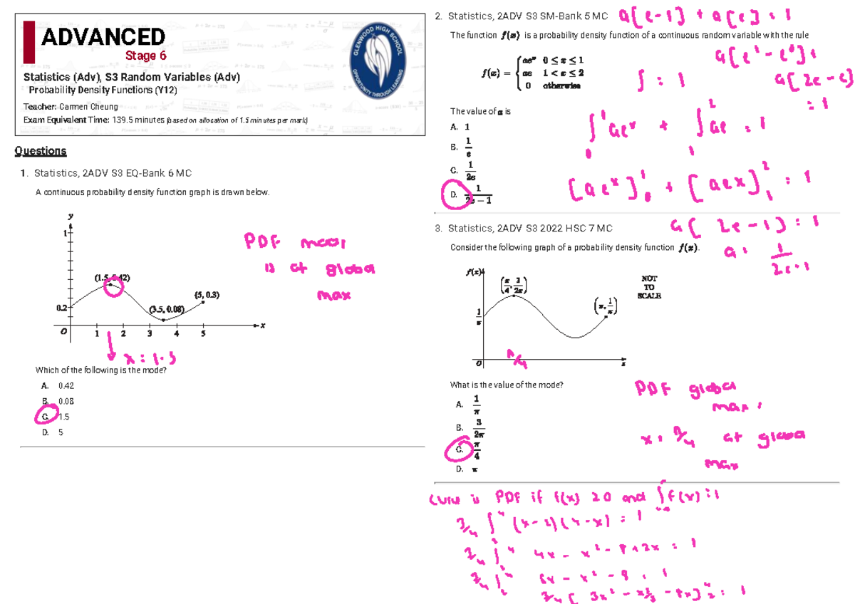 Statistics 2ADV S3 Continuous Random Variables Exam Notes - Studocu