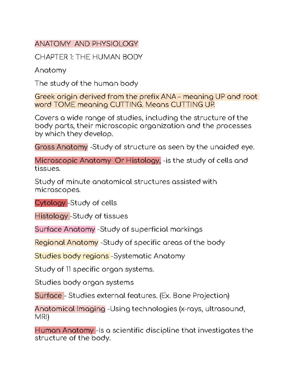 Anaphy - ANATOMY AND PHYSIOLOGY CHAPTER 1: THE HUMAN BODY Anatomy The ...