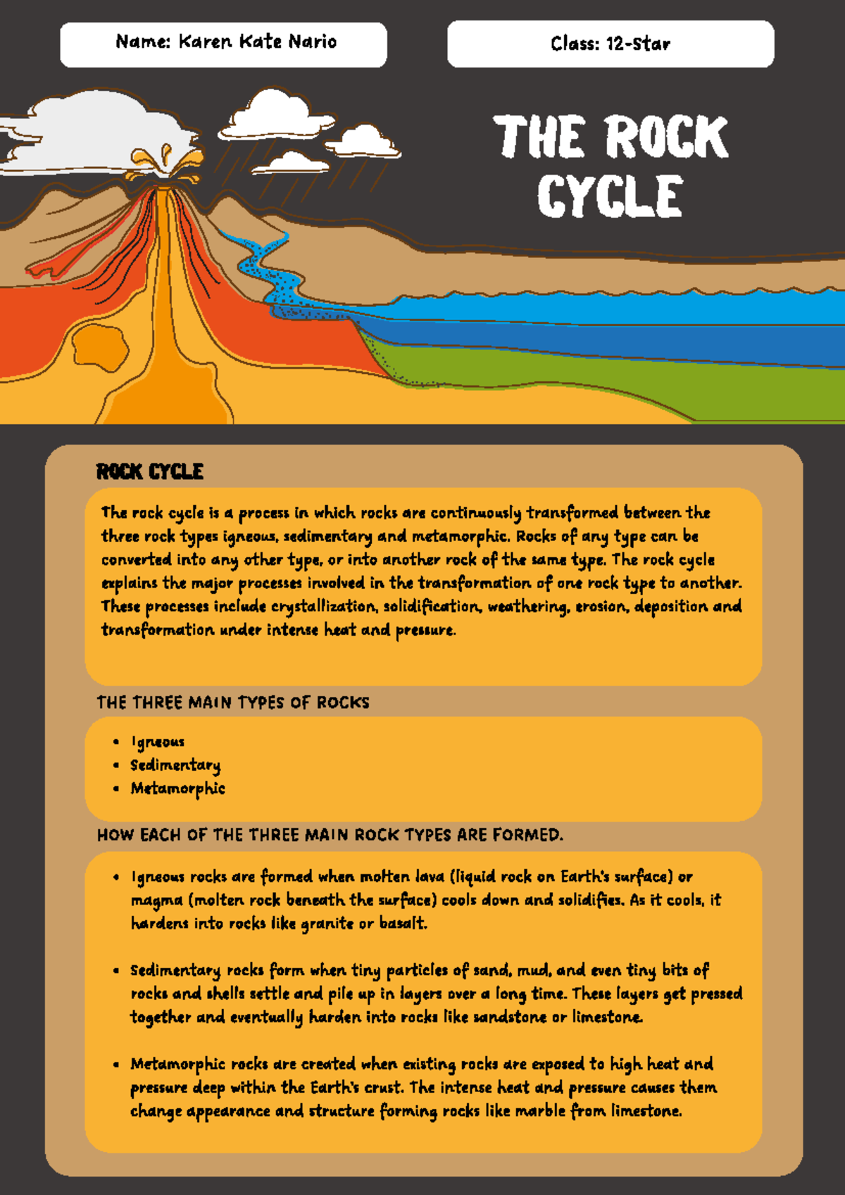 Rock cycle - Name: Karen Kate Nario Class: THE ROCK CYCLE ROCK CYCLE ...