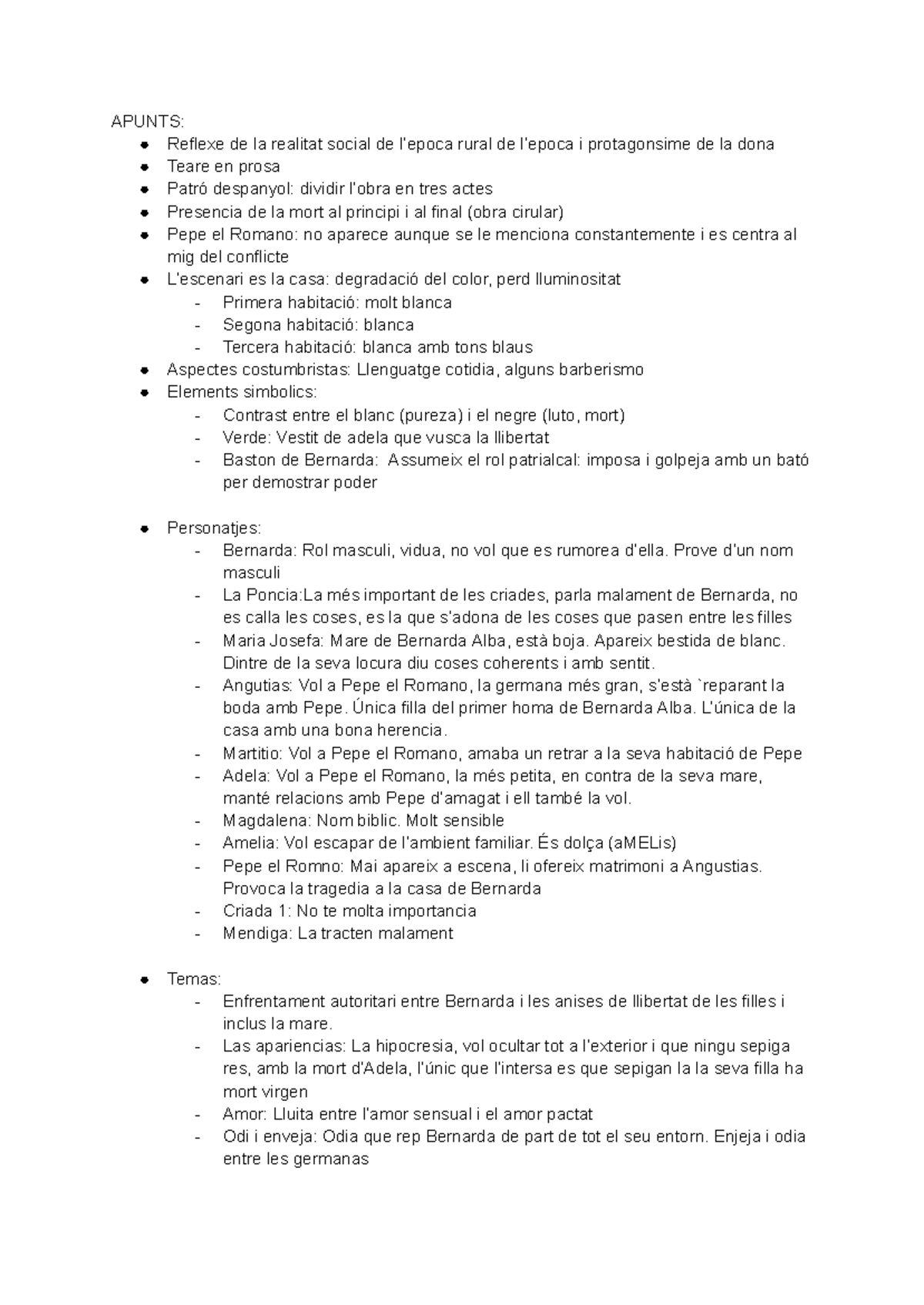 APUNTS: Anàlisi de "La casa de Bernarda Alba" (Codi: AP) - Studocu