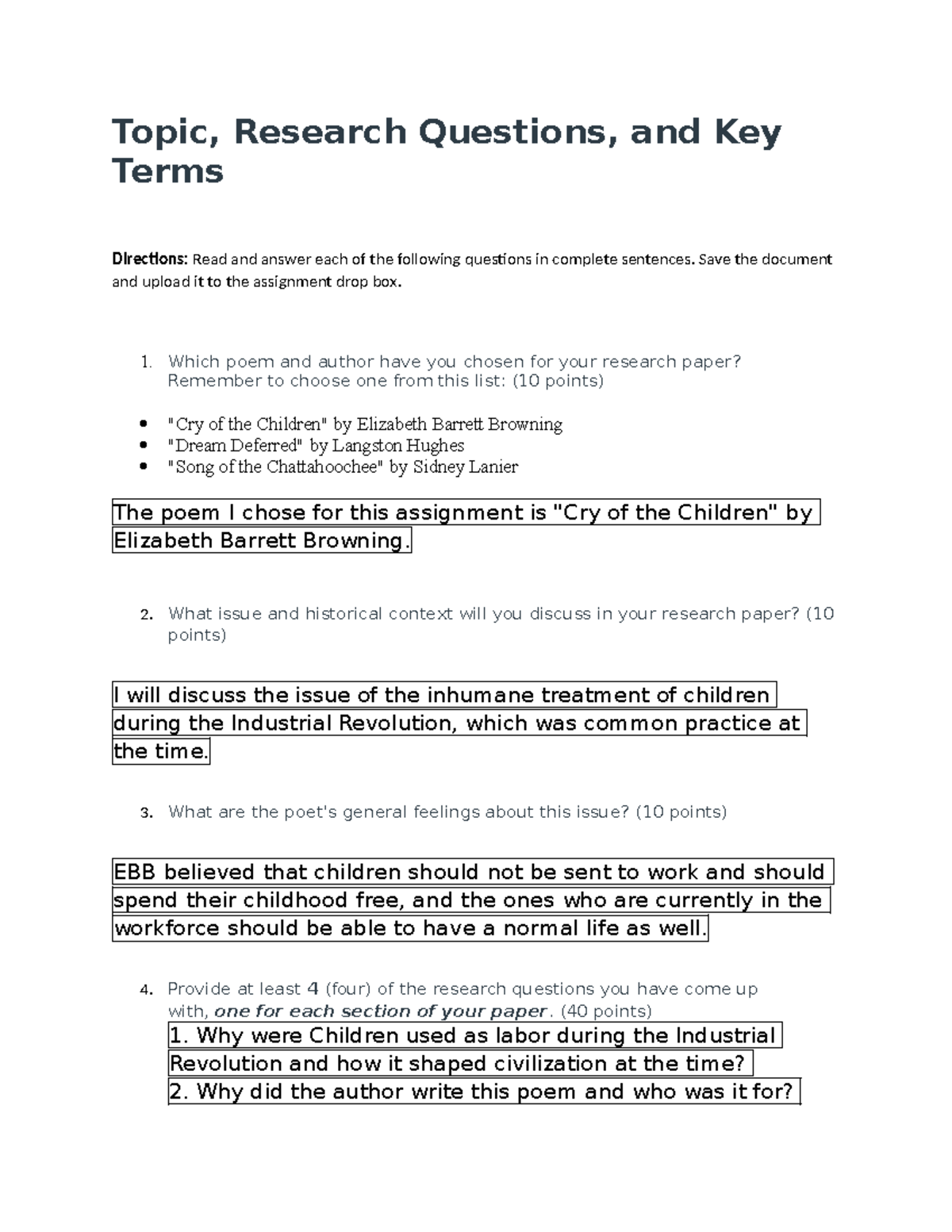 Research Questions & Key Terms for EBB Poem Analysis - Studocu