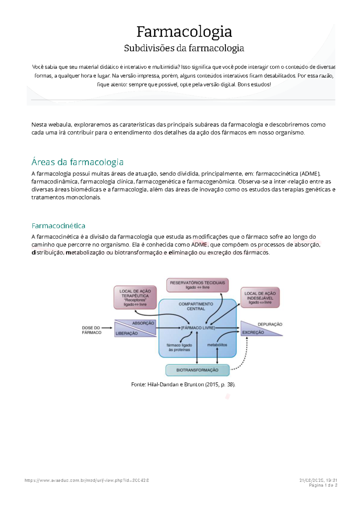 Farmacologia: Subdivisões e Características - AMI Farmal U1S3 - Studocu