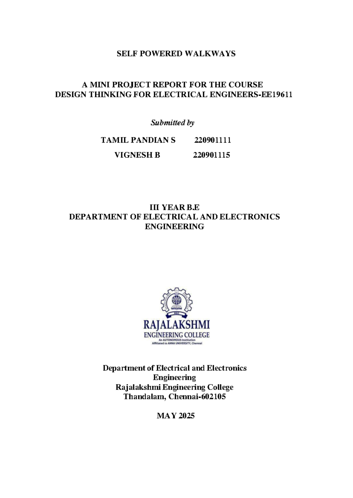 Mini Project Report: Self-Powered Walkways for Design Thinking (EE ...